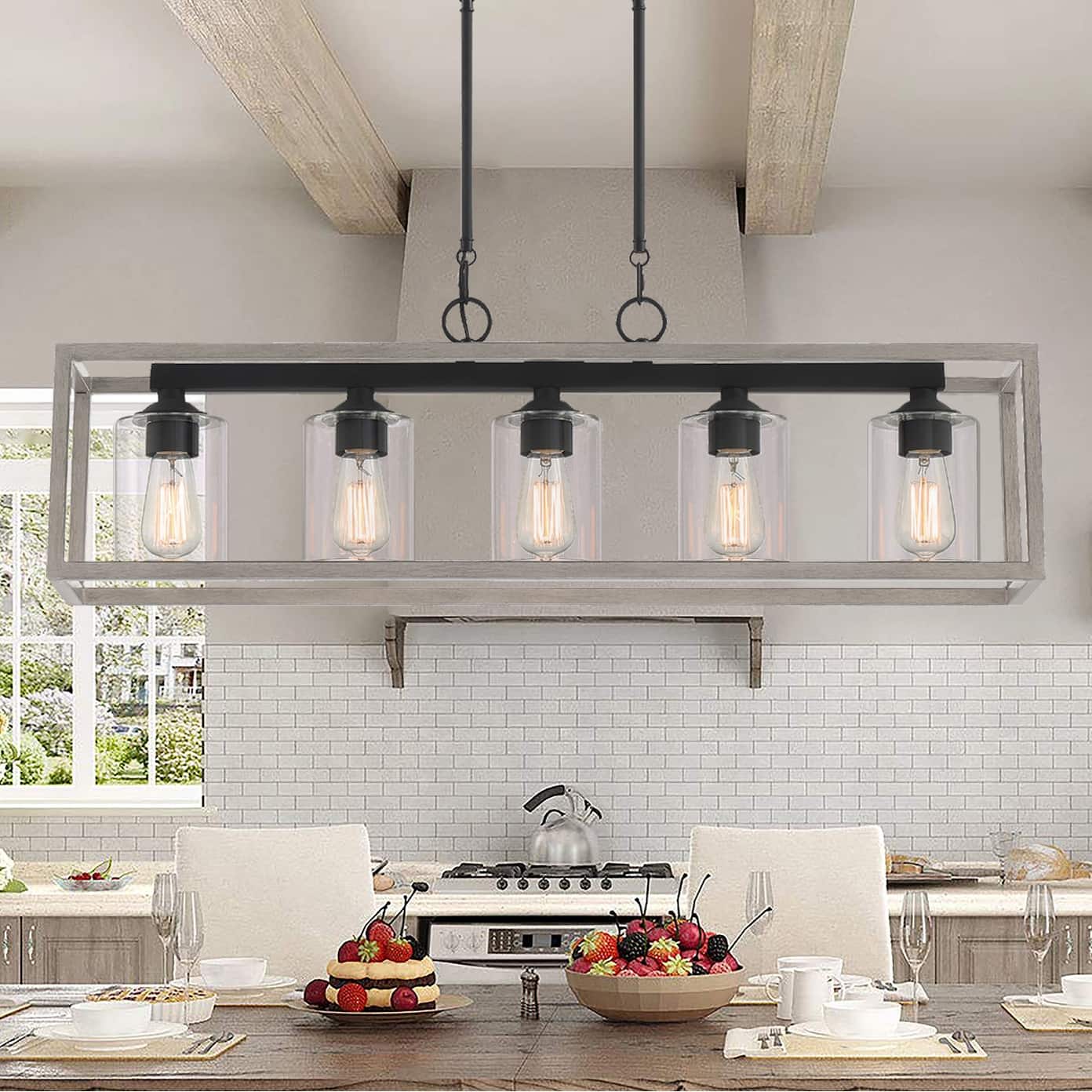 Allegray 5-light Farmhouse Rectangle Linear Chandelier for Dining Room ...