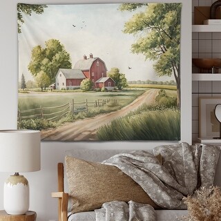 Designart 'Beautiful Barn In Spring VII' Barn Landscape Wall Tapestry ...