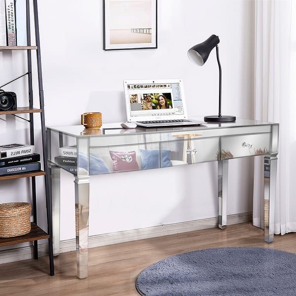 MDF Mirror Surface Full Glass Three-Pump Writing Desk - Bed Bath ...