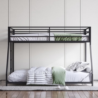 Twin Over Full Size Iron Bunk Bed with Removable Ladder and Guardrail ...