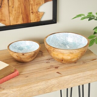 Light Blue Mango Wood Handmade Nesting Decorative Bowl Decorative Bowl ...