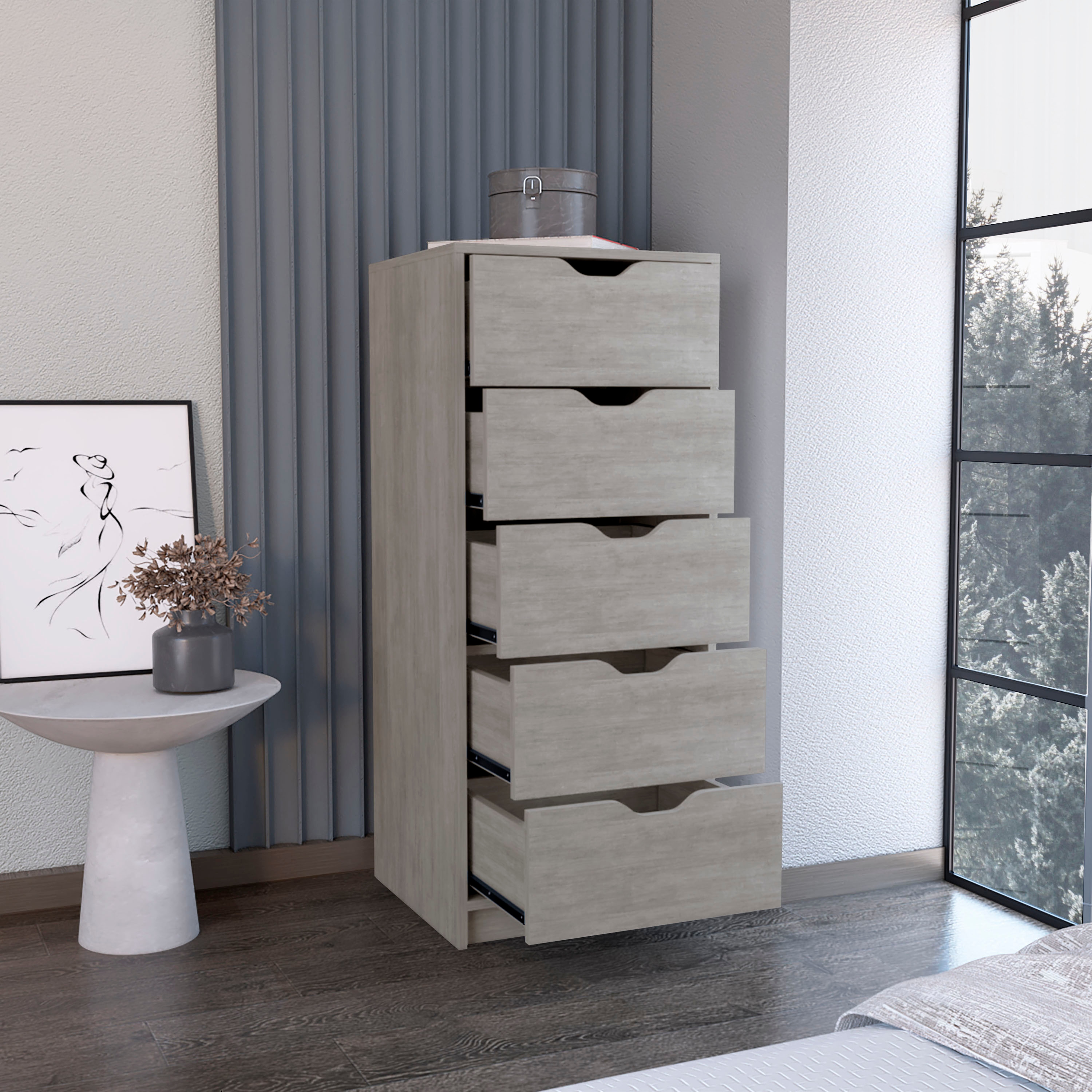 Dresser 42H 5 Drawers Narrow Dresser Slim Storage Chest of Drawers Bedroom
