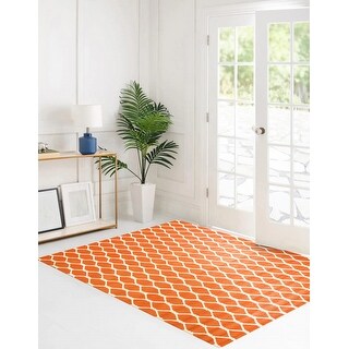 Hand-tufted Wool Orange Transitional Geometric Chain-Link Rug (5' x 8 ...