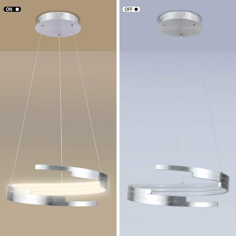 18" Modern 3-Light LED Brushed Nickle Spiral Pendant Light Chandelier ...