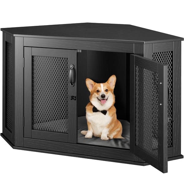 Corner Dog Crate Dog Kennel with Cushion Indoor Dog Crate Cage - Bed ...