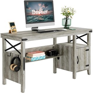 55 inch Computer Desk with Storage Cabinet Farmhouse Style Table with ...