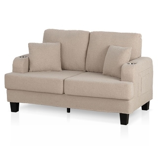 DH BASIC Modern Boucle Loveseat with Cup Holders and Side Pockets by ...