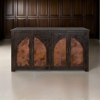 Brun 70 Inch Sideboard Console, 4 Copper Doors, Pine Wood Frame, Deep ...