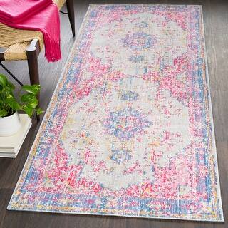Vintage Distressed Oriental Pink and blue Runner Rug - 3' x 7'10 ...