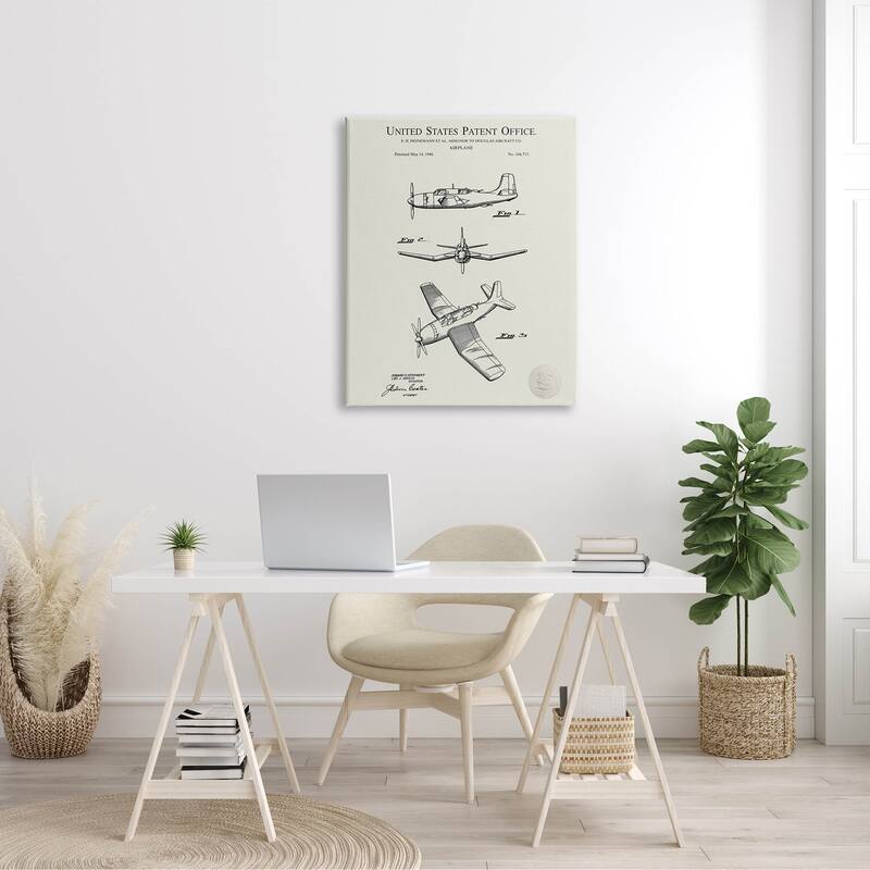 Stupell Detailed Plane Aircraft Chart Canvas Wall Art, Design by Karl ...