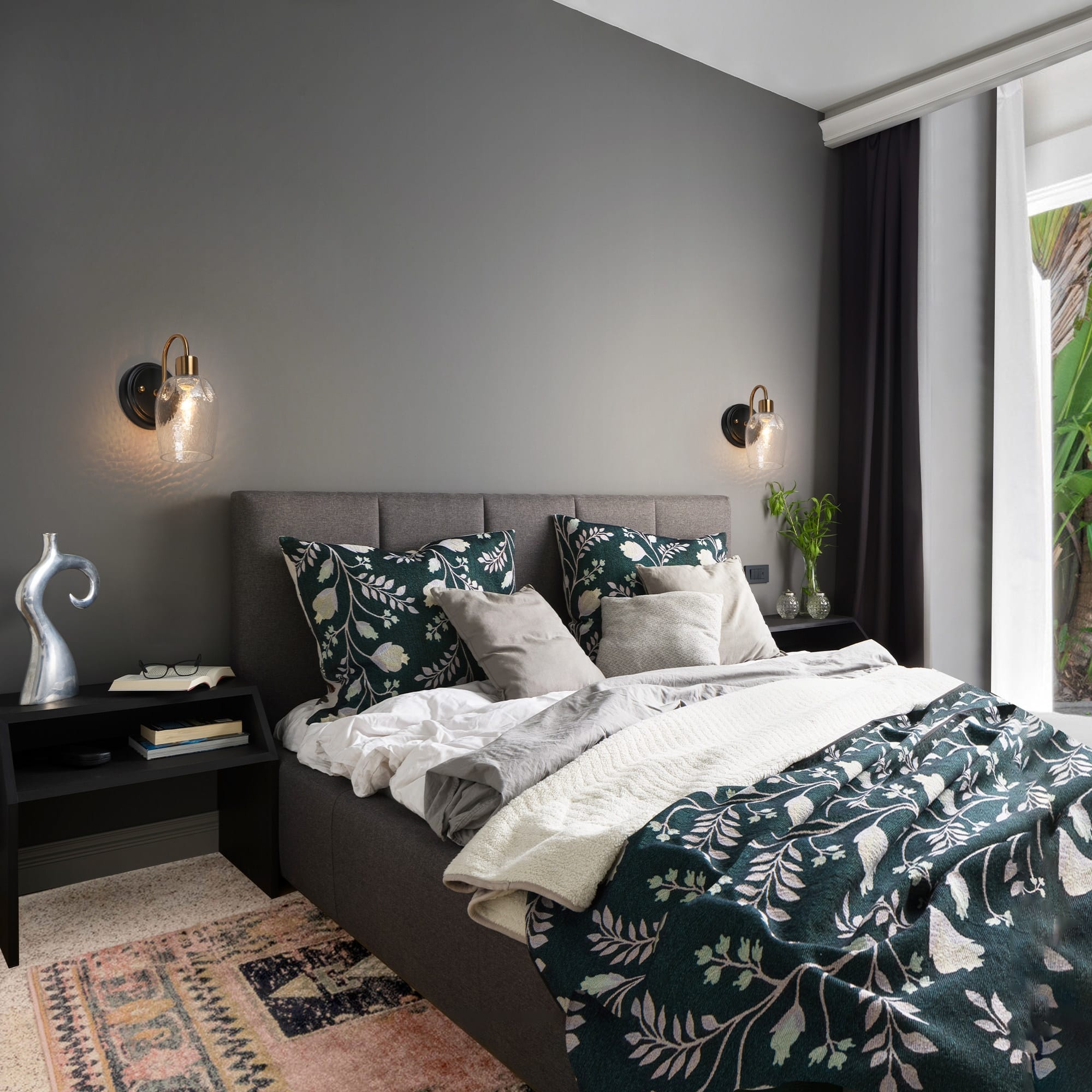 Waylin Modern Elegant 1-Light Water Ripple Glass Shade Black Gold Wall ...