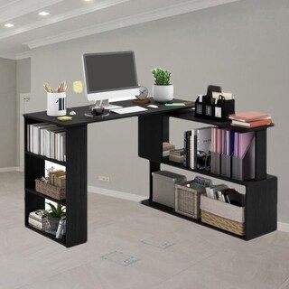 Modern 360-Degree Rotating L-Shaped Desk with Ample Storage Shelves and ...