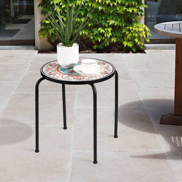 Ledel Outdoor Ceramic Side Table Mosaic Patio Plant Stand - On Sale ...