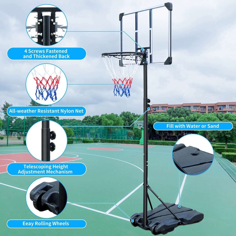 Portable Basketball Hoop Backboard System Stand Height Adjustable 7.5ft - 10ft with 48 Inch ...