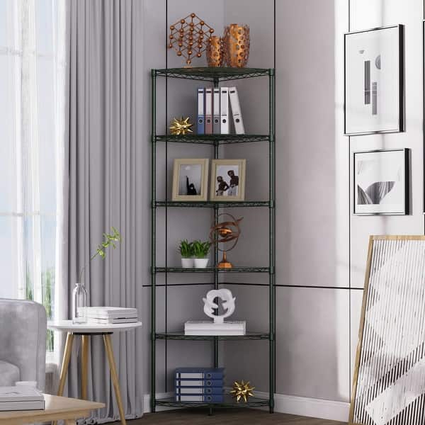 Open Storage Rack 6-tier Green Corner Display Cabinet Plant Stand - Bed ...