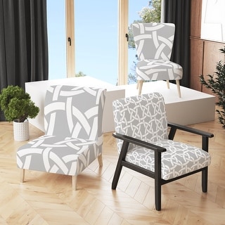 Designart "Gray and White Geometric" Upholstered Patterned Accent Chair ...