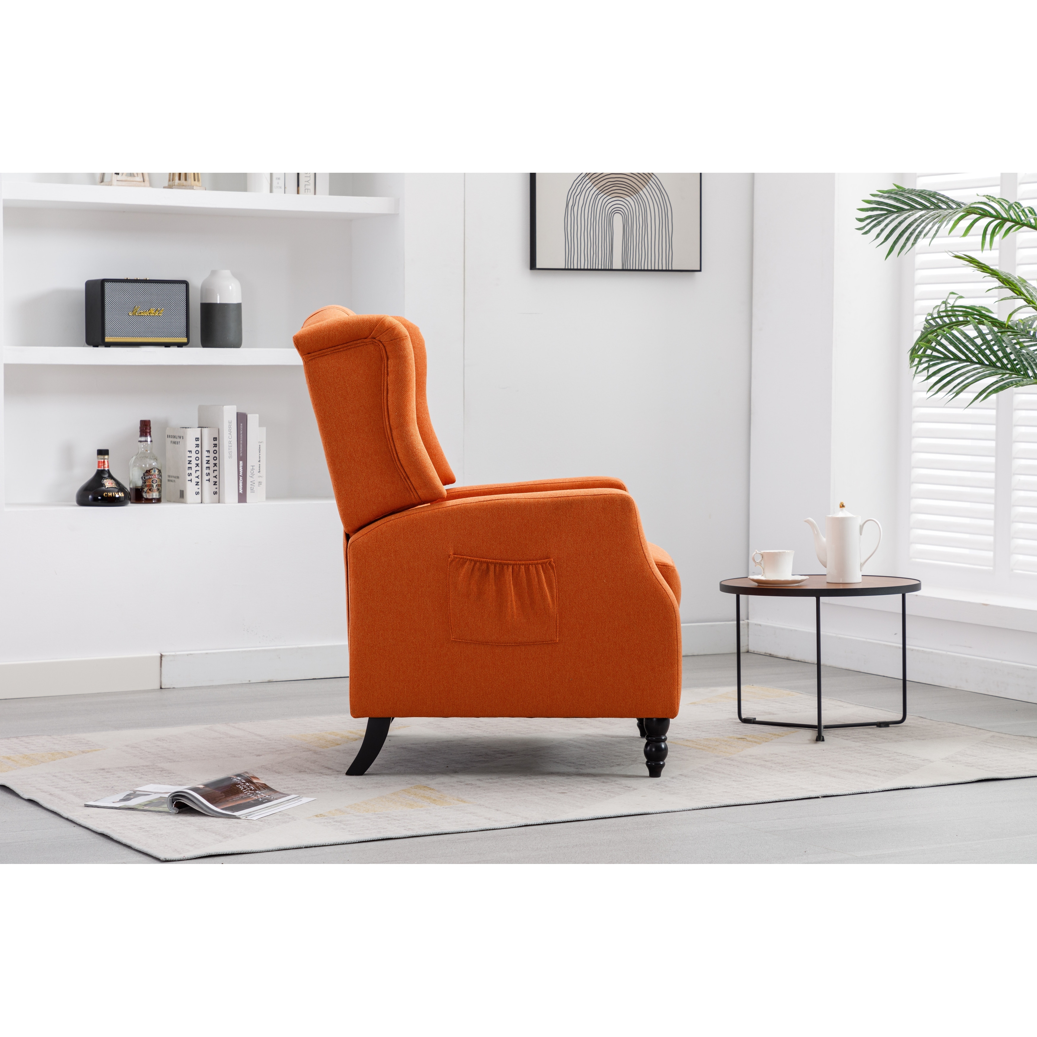 Orange velvet wingback chair store