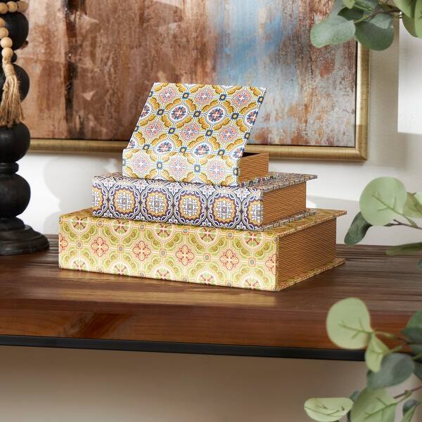 Multi Colored Canvas Storage Book Decorative Box with Arabesque Pattern ...