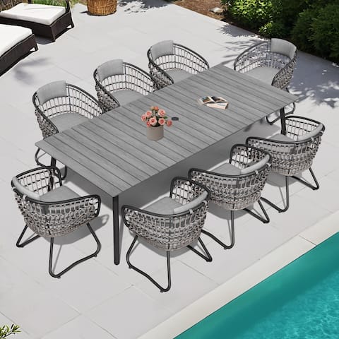 7-PC Outdoor Patio Dining Set Rectangular Aluminum Table with Umbrella ...
