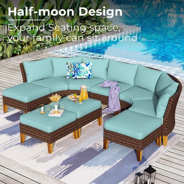 12 Seat Outdoor Wicker Half Round Furniture Set Half Moon Sectional Sofa All Weather Curved Conversation Set