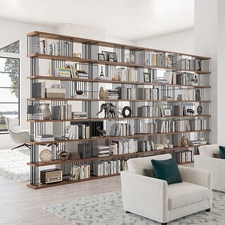 Lotus Antique Walnut Color Display Etagere Bookcase - 100.4" H x 189" W ...