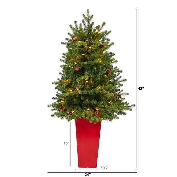 3.5' Artificial Christmas Tree with 50 Lights in Red Planter - Bed Bath ...