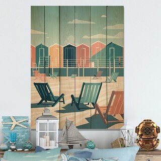 Designart "Beachside Rest V" Coastal Print on Natural Pine Wood - Bed ...