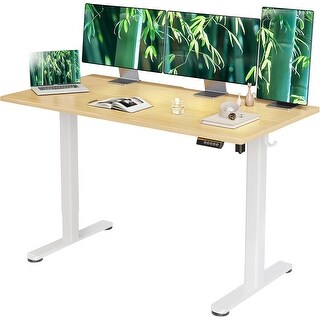 Adjustable Electric Standing Desk, 55x24 Inches, White Frame/Bamboo Top ...