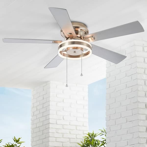 52-IN Nickel Flush Mount LED Ceiling Fan with Light Kit(5 blade) - Bed ...