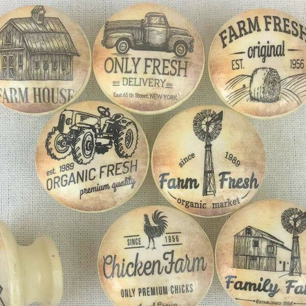 Set of 8 Vintage Farmhouse print wood cabinet knobs - 1.5" Wide - Bed ...