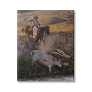 Stupell Cowboy Rounding Up Cattle Lasso Canvas Wall Art by David Graham ...
