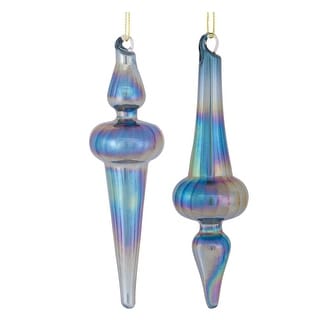 Irredescent Glass Finial Drop Ornament (Set of 12) - 1.75" x 1.75" x 6 ...