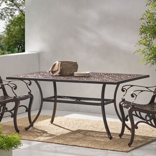 Outdoor Rectangular Cast Aluminum Dining Table, Shiny Copper - Bed Bath ...
