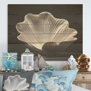 DESIGN ART "Monochrome Clam Deep Charcoal Ocean I" Clam Wood Wall Decor ...