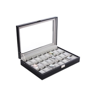 SONGMICS 24 Watch Box Extra Large Watch Case Glass Top Black Display ...