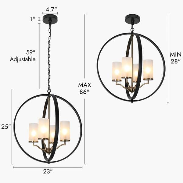 Modern 4-Light Black Gold Chandelier Orb Pendant Light for Dining Room ...