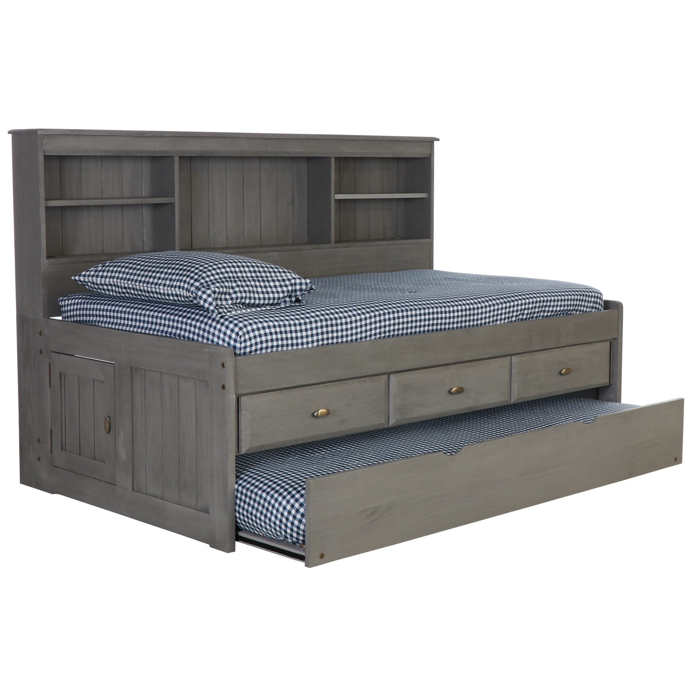 Twin Size Wooden Captain Bed with Built-in Bookshelves,3 Drawers and ...