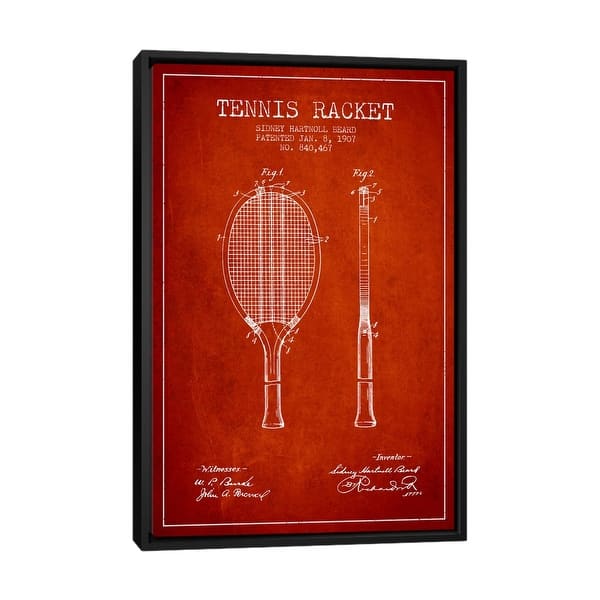 iCanvas "Tennis Racket Red Patent Blueprint" by Aged Pixel Framed ...