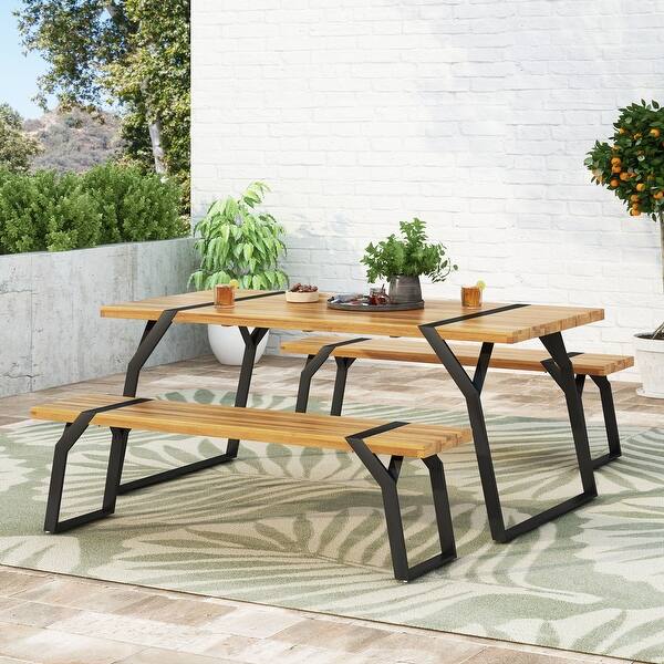 Varva Outdoor Acacia Wood Outdoor 3 Piece Picnic Set by Christopher ...