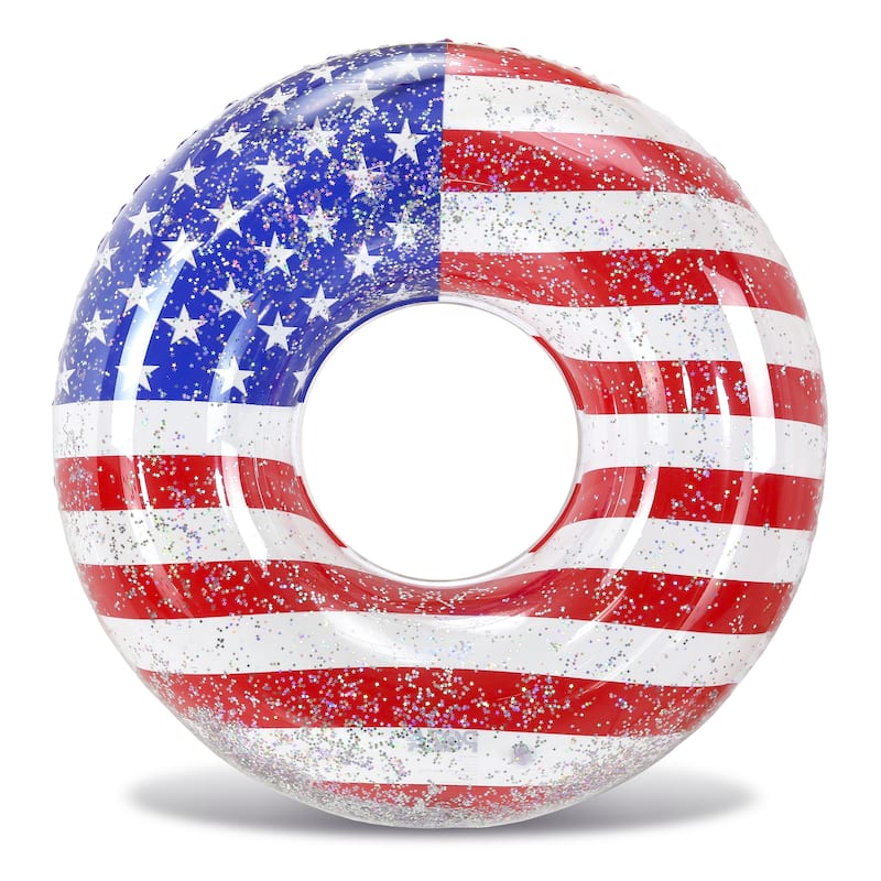 POZA Inflatable USA Flag Giant Pool Float Tube with Sparkle Confetti ...