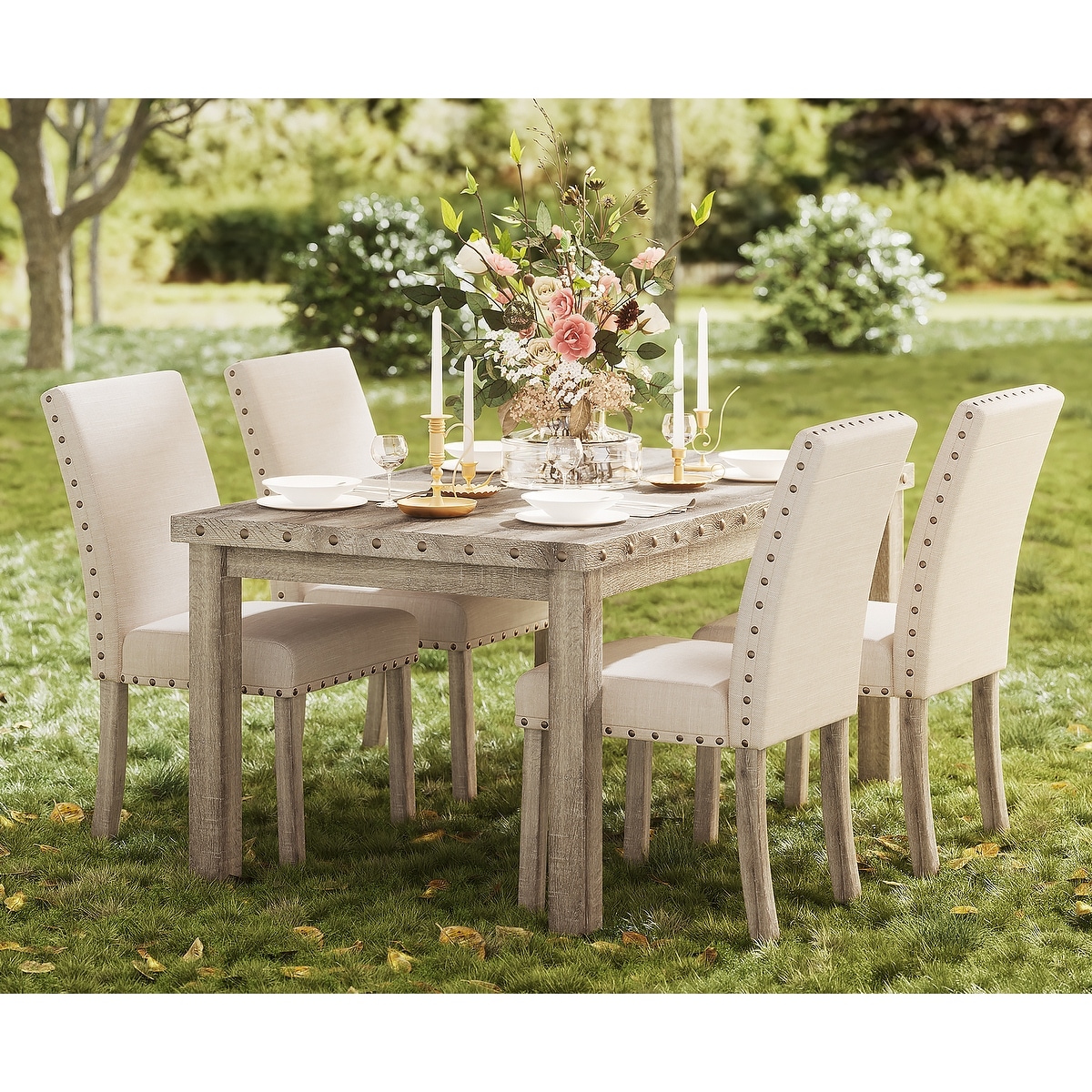 Kraven Brown Rustic Wood Farmhouse 9 Piece Dining Set - Bed Bath ...