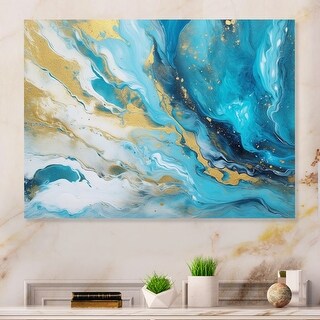 Designart "Turquoise Gold Infused Marble III" Fractals Metal Wall Art ...