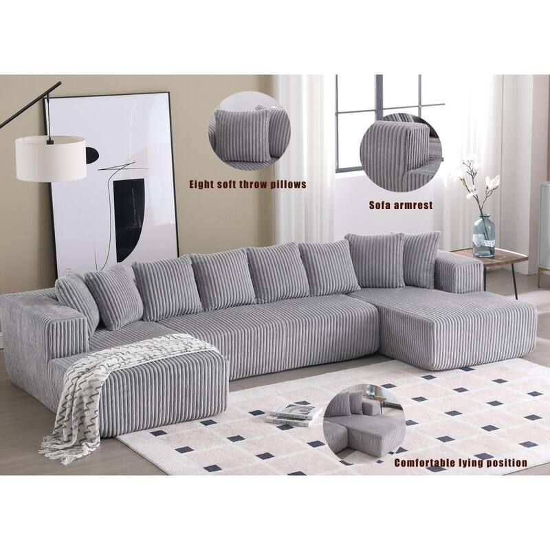 131'' Modular Sectional Couch, U-Shaped Sofa , Chaise Lounge, Striped ...