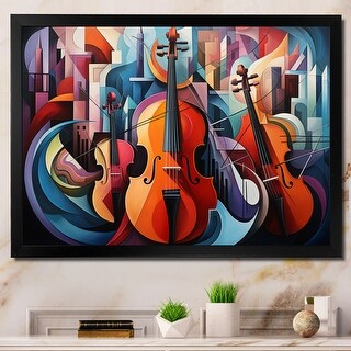 Designart "Cubism Music Forms IV" Cubism Framed Canvas Wall Art - Bed ...