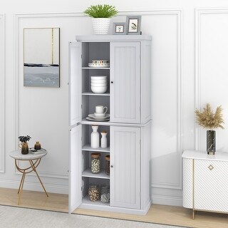 White MDF Storage Cabinet with 4 Doors and Adjustable Shelves ...