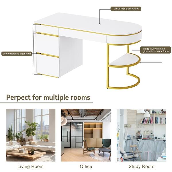 Curved Computer Desk with Gold Metal Legs - Bed Bath & Beyond - 40125418