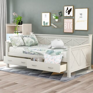 Wooden Modern and Rustic X-shaped Fram Daybed with 2 Large Drawers ...
