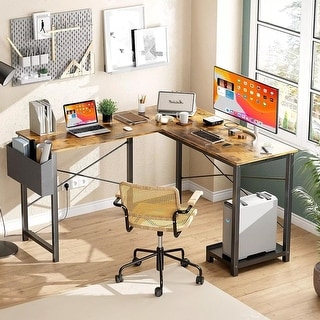 Brown Corner Desk 50" L Shaped Home Office with Storage and CPU Stand ...