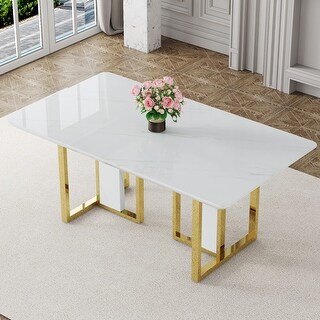 Stylish White Rectangular Dining Table, Modern Luxury Desk for Dining ...