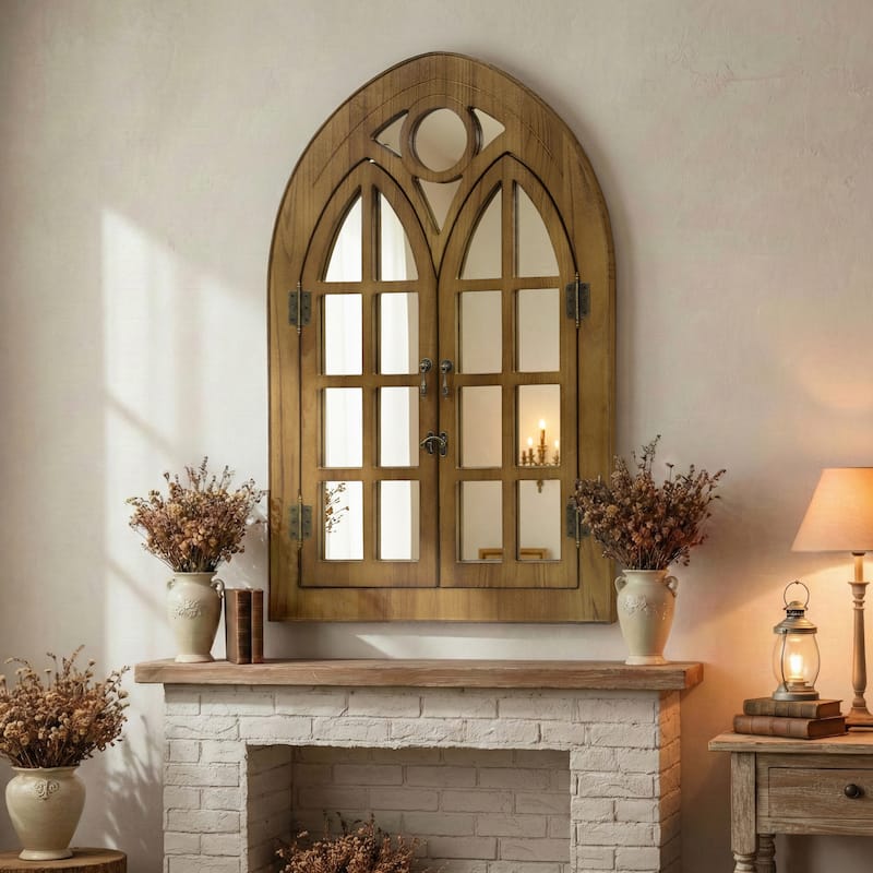 Classic Arched Wood Framed Window Pane Wall Mirror - Overstock - 43928718